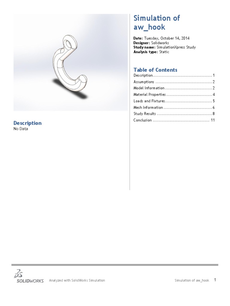 SolidWorks Simulation of aw_hook Analysis | PDF | Strength Of Materials ...
