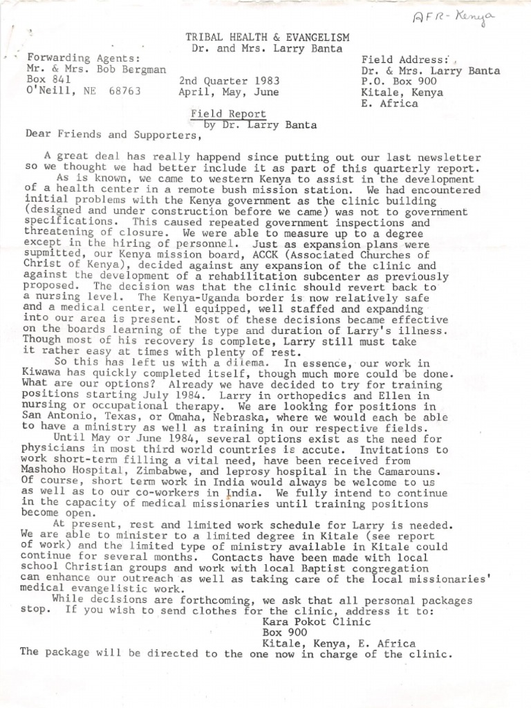 Banta Larry Ellen 1983 Kenya | PDF | Evangelism | Clinic