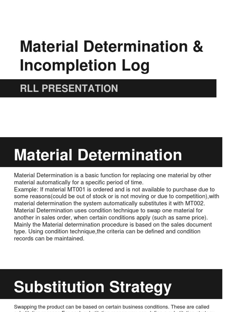 Material Determination and Incompletion Log | PDF | Delivery (Commerce ...