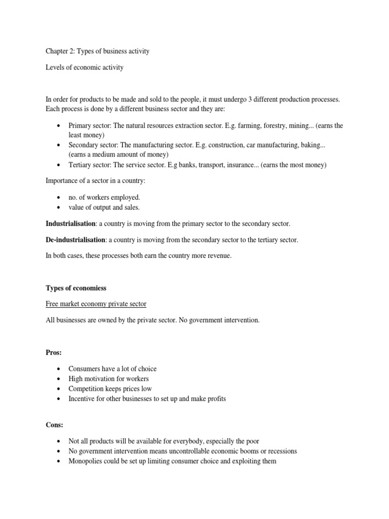 Business IGCSE Notes Chapter 2 | PDF | Privatization | Profit (Economics)