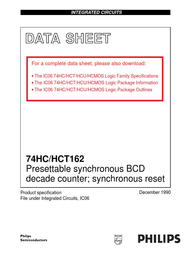 Presettable synchronous BCD decade counter data sheet | PDF | Electronic Design | Electrical ...