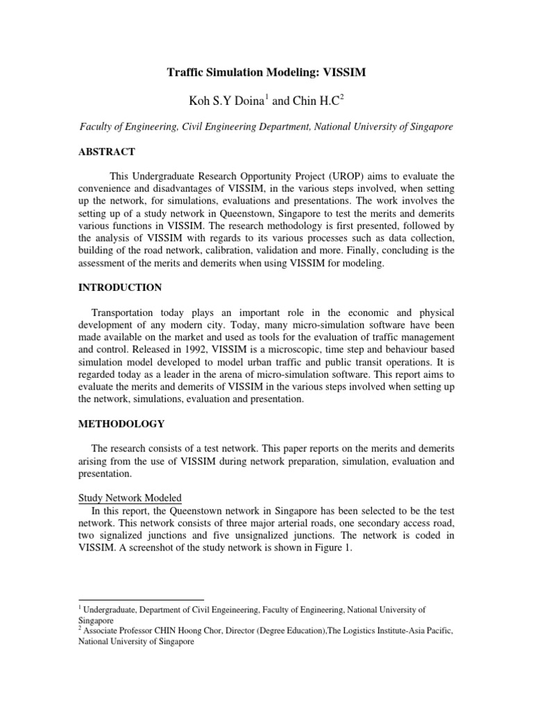 Traffic Simulation Modeling: VISSIM: Koh S.Y Doina and Chin H.C | PDF ...