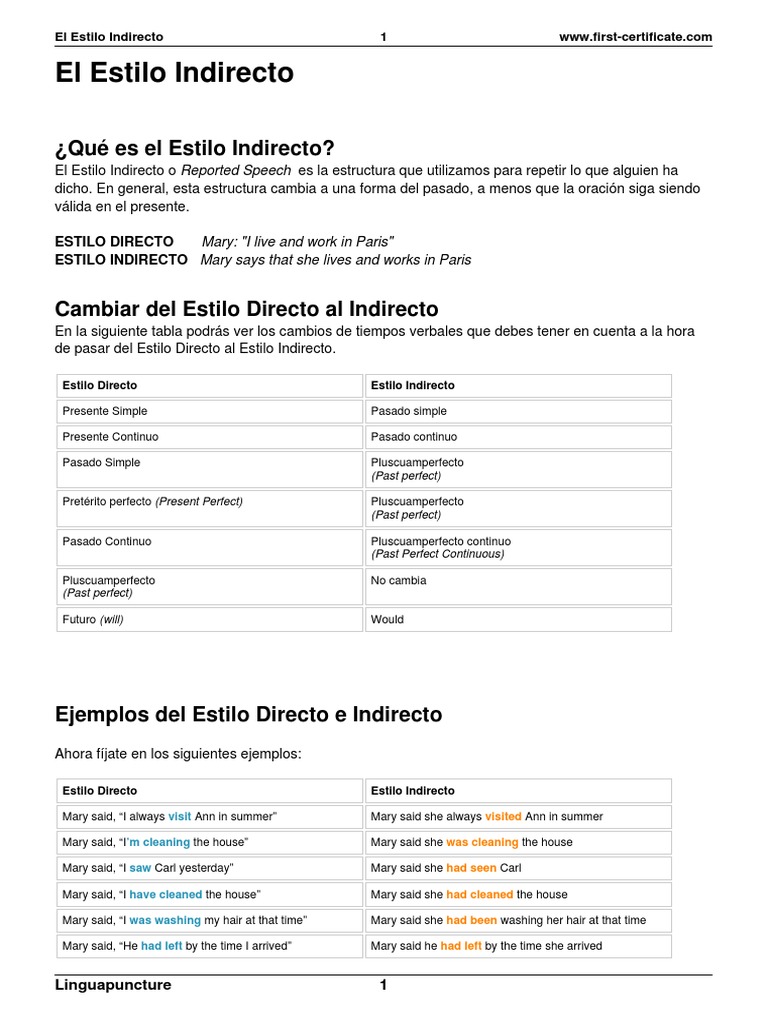 El Estilo Indirecto PDF | PDF | Rules | Language Mechanics