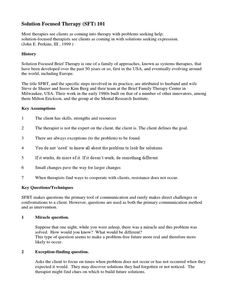 Solution Focused Therapy 101 | PDF | Solution Focused Brief Therapy ...