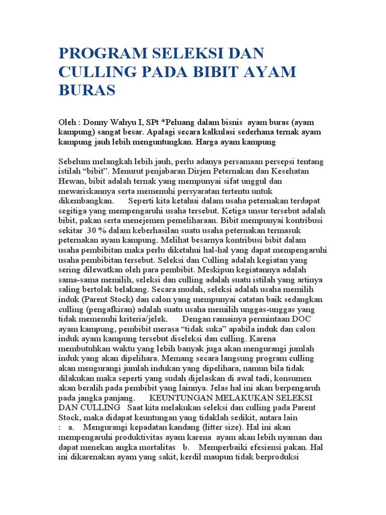 Program Culling Ayam Buras yang Efektif | PDF | Teknologi & Rekayasa