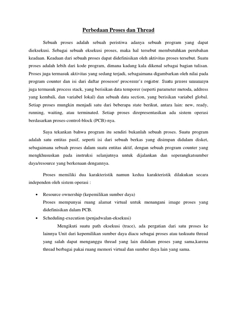 Perbedaan Proses Dan Thread | PDF