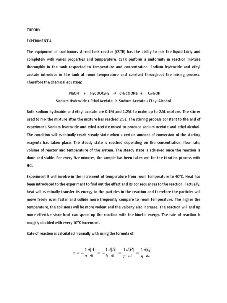Theory of CSTR | PDF | Temperature | Chemical Reactions