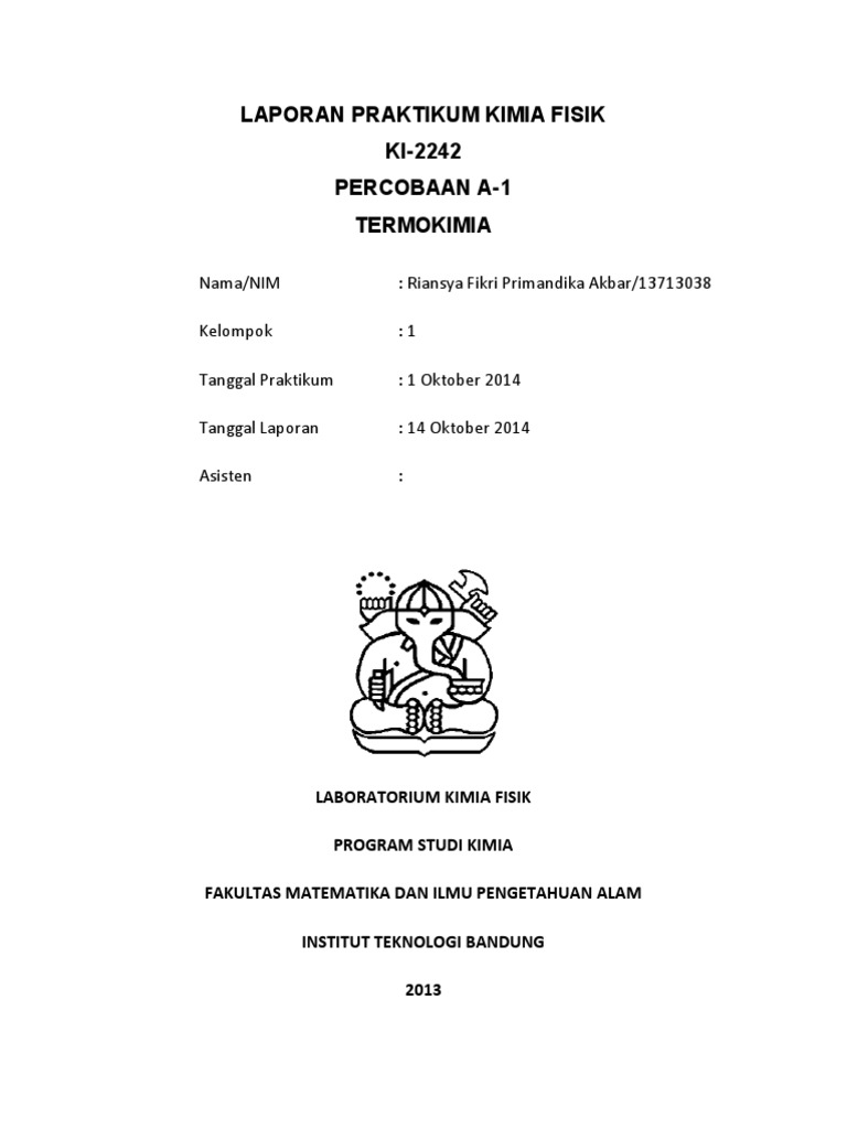 Laporan Kimia Fisik A1 | PDF | Metode & Bahan Ajar | Teknologi & Rekayasa