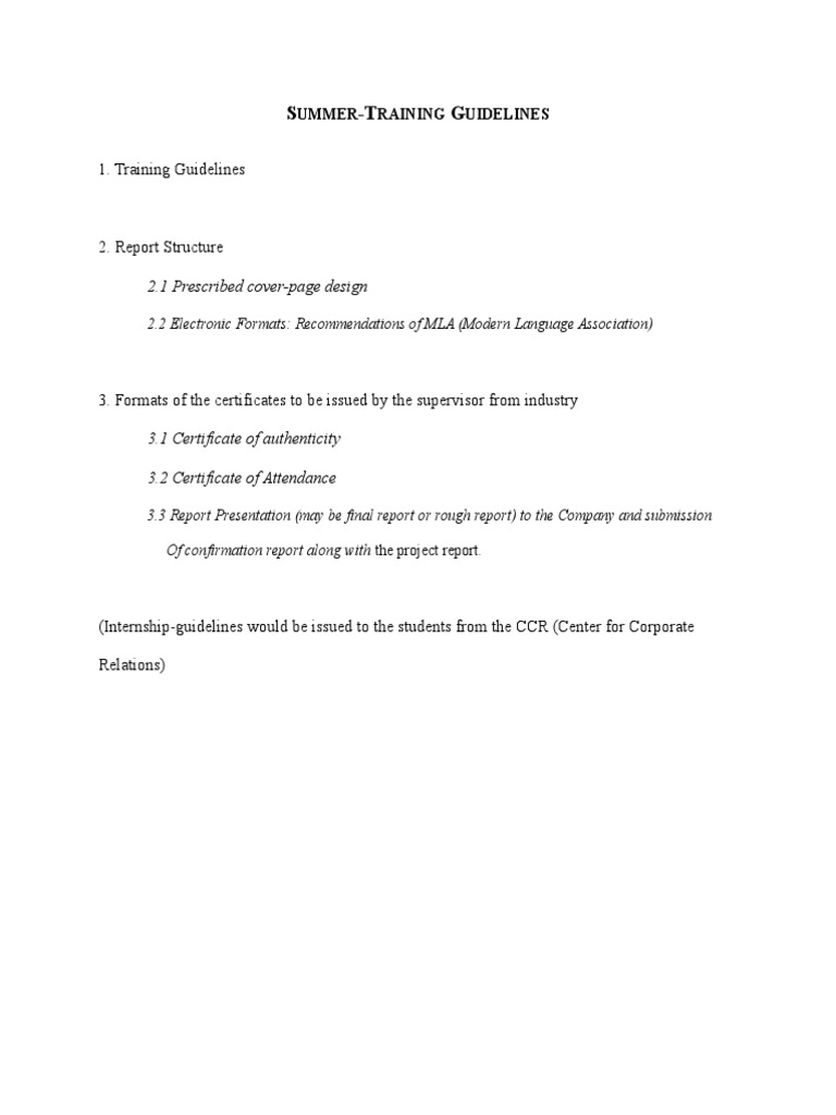 Summer Guidelines - Doc (Final) | PDF