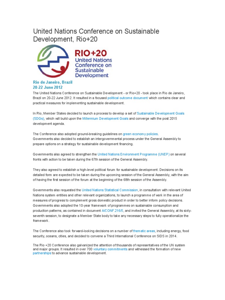 Rio+20: Sustainable Development Goals & Outcomes | PDF | Business ...