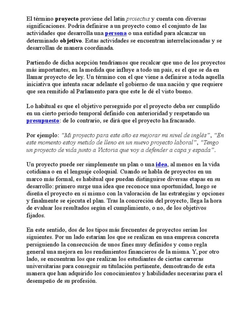 El Término Proyecto Proviene Del Latín Proiectus y Cuenta Con Diversas ...