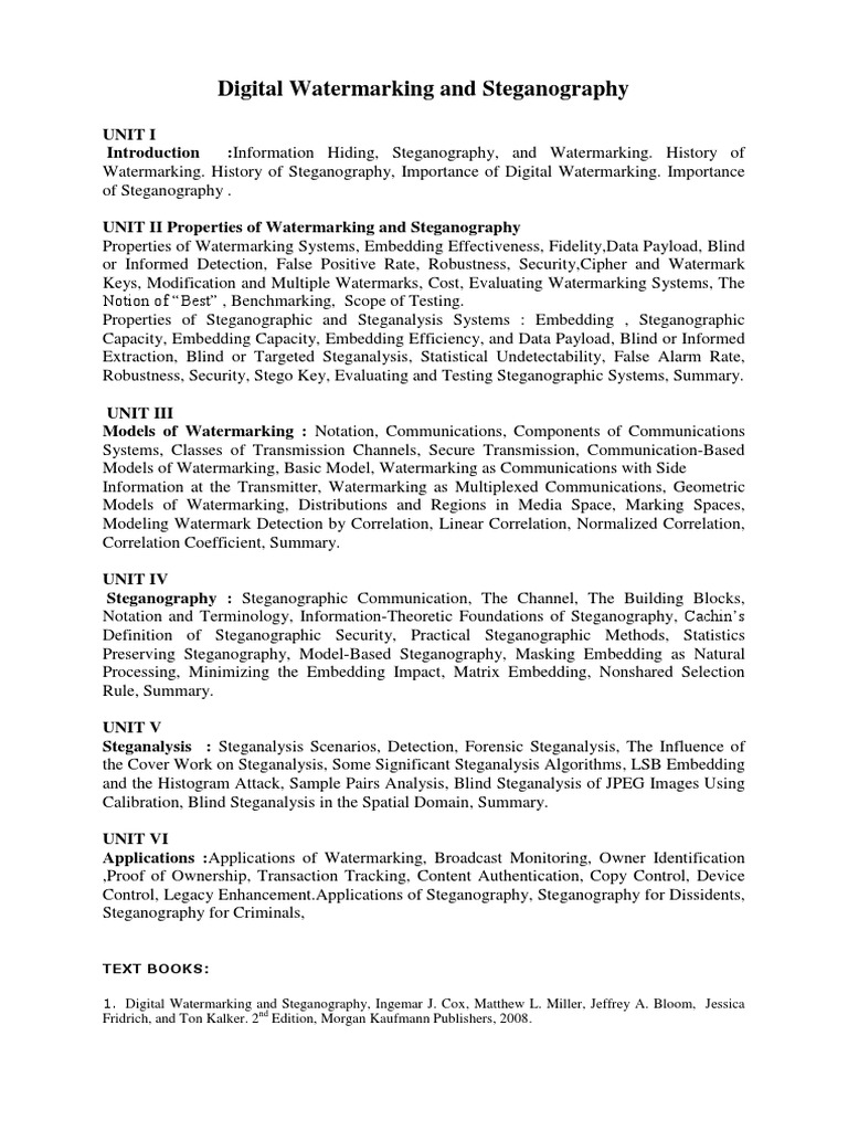 Digital Watermarking and Steganography Syllabus | PDF | Telecommunications Engineering | Areas ...