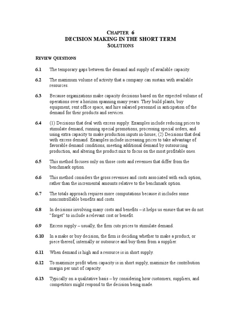 Balakrishnan MGRL Solutions Ch06 | PDF | Outsourcing | Demand