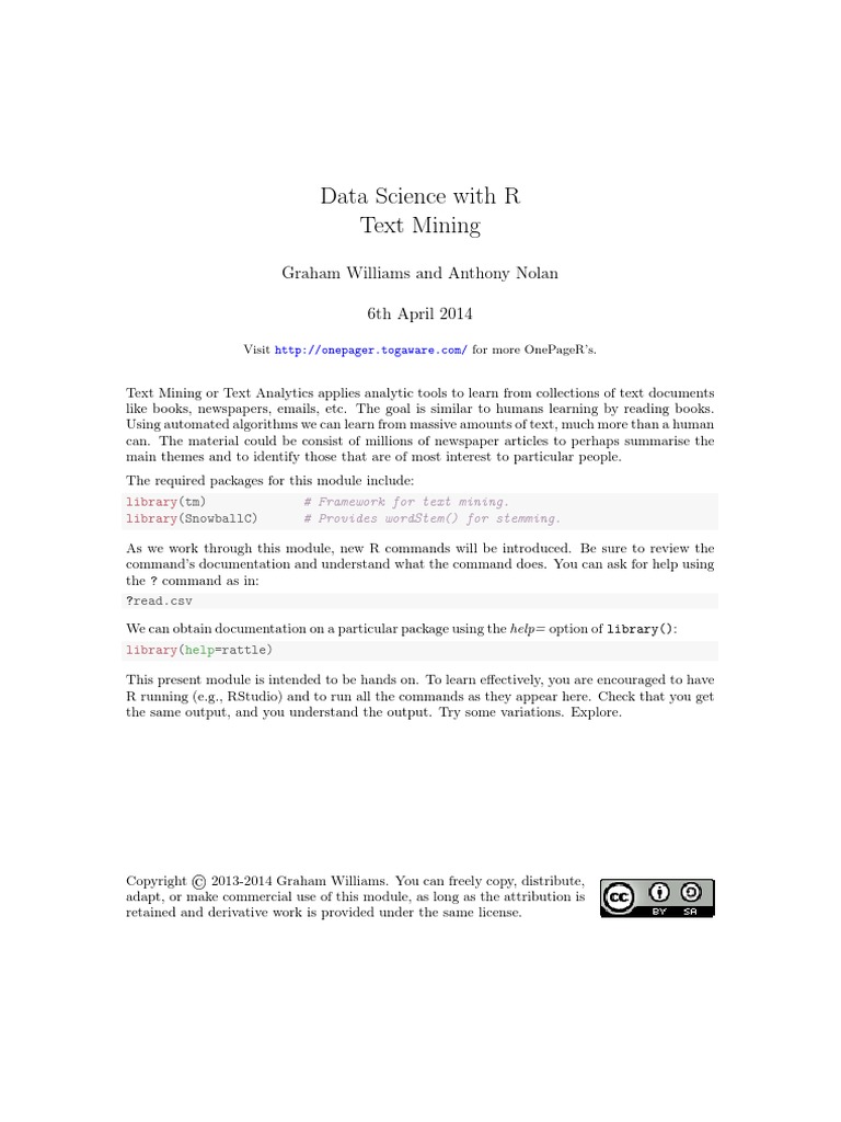Data Science With R Text Mining by Graham Williams | PDF | Metadata | Portable Document Format