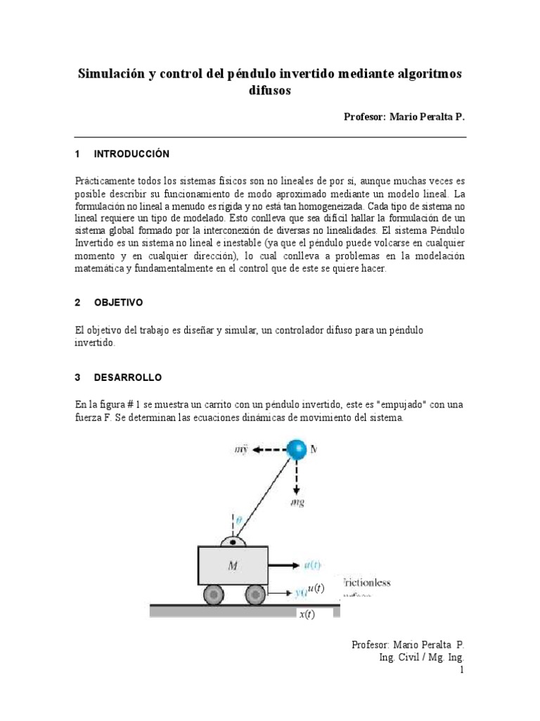 Lab 15 Simulacion Del Pendulo Invertido y Control Difuso PDF | PDF | Péndulo | Movimiento (física)