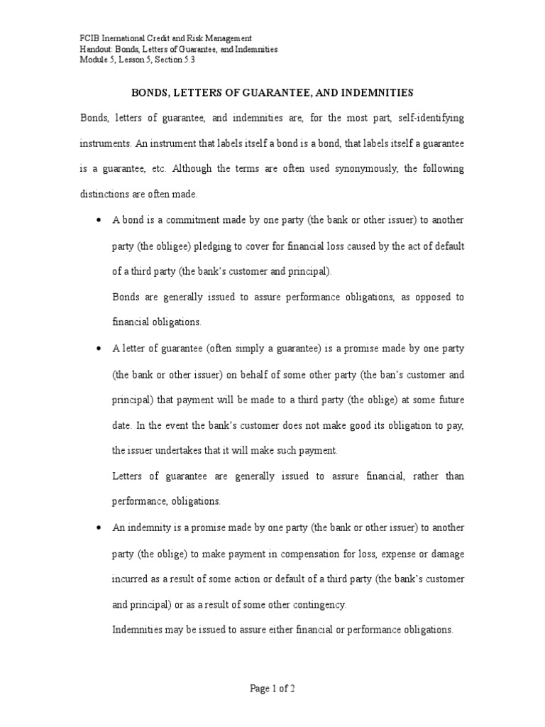 Bonds, Guarantees, and Indemnities Explained | PDF | Bonds (Finance ...