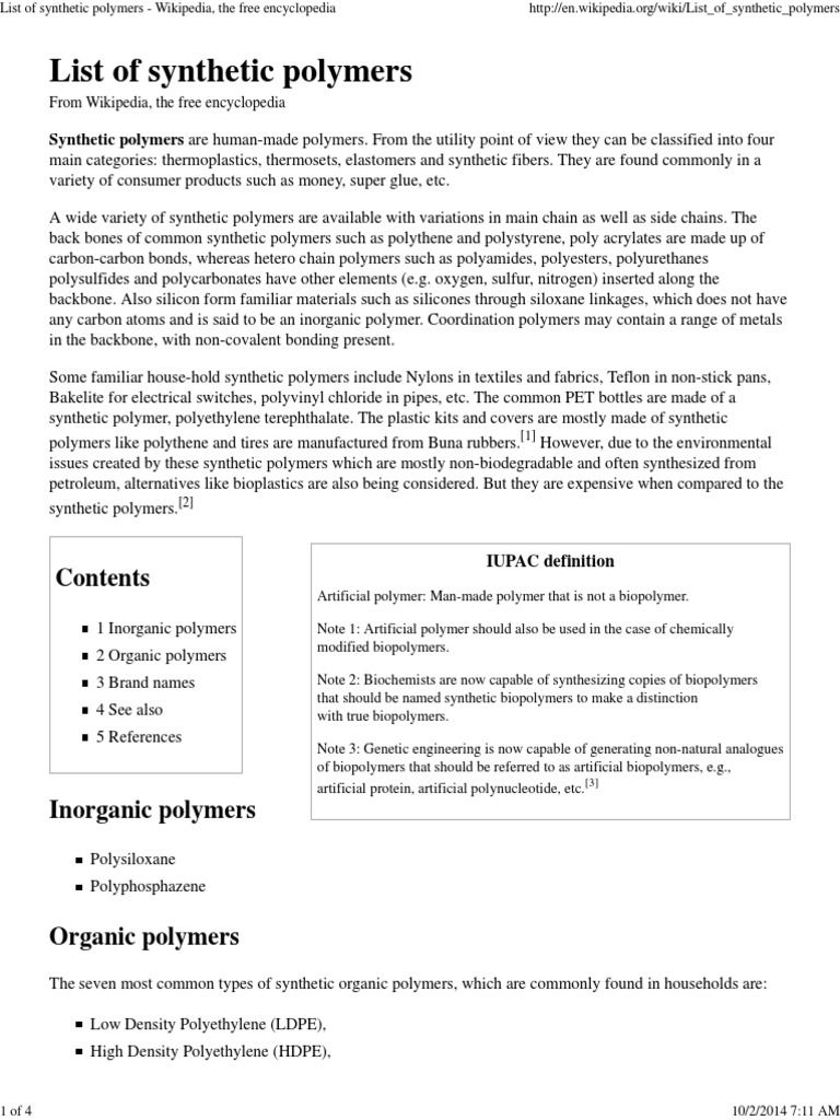 List of Synthetic Polymer | PDF | Polymers | Polyethylene