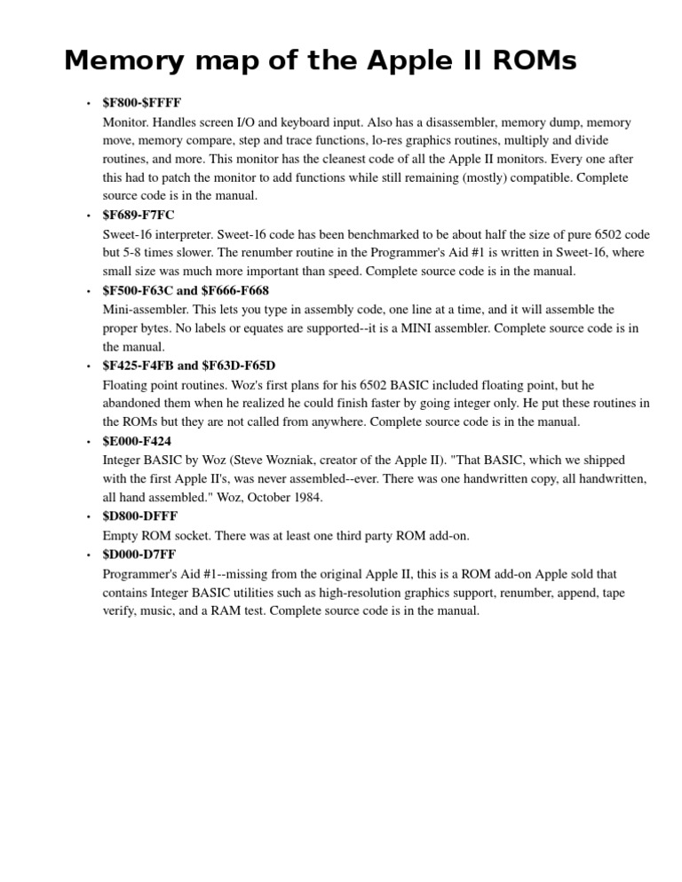 Memory Map of The Apple II ROMs | PDF | Classes Of Computers | Computer ...
