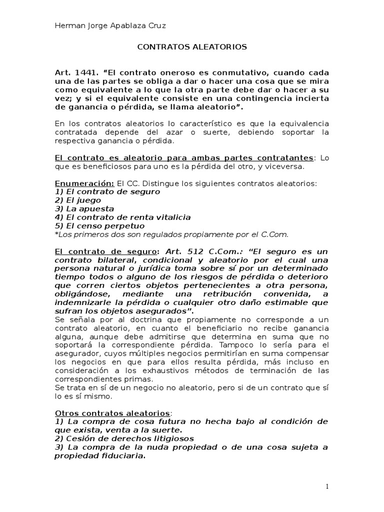 Contratos Aleatorios | PDF | Aleatoriedad | Pagos