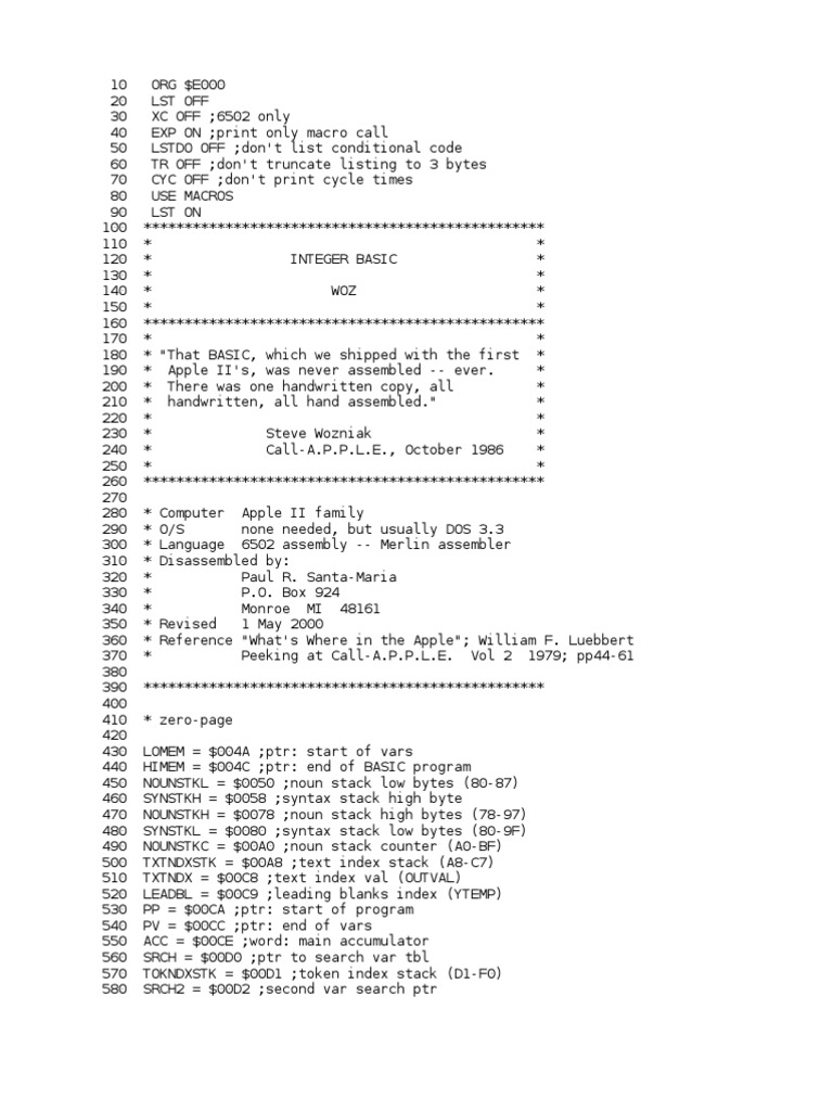 Apple II Integer BASIC Assembly | PDF | Computing | Computer Engineering