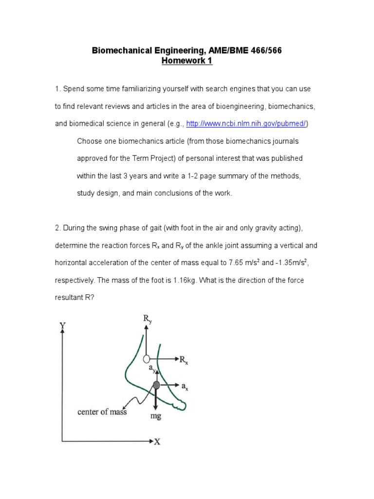 Biomechanical Engineering Homework Overview | PDF