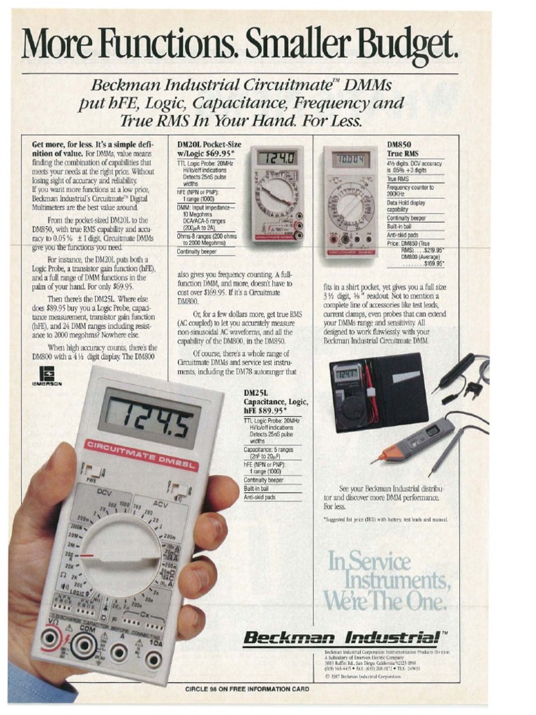 Multimeter - Beckman (1987) PDF | PDF | Electronics | Electricity