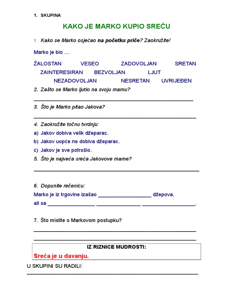 SIJAČ SREĆE Sat Lektire | PDF