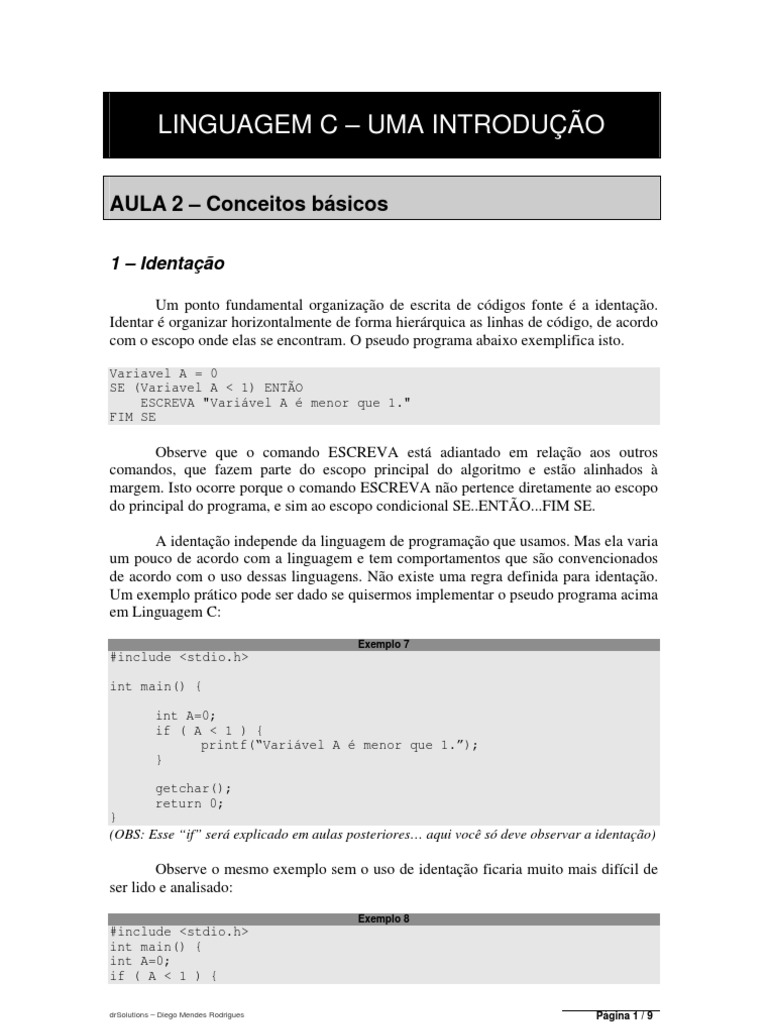 LINGUAGEM C Aula 2 | PDF