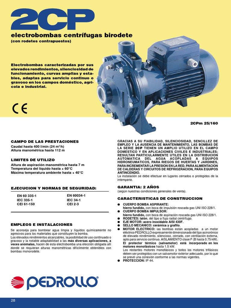 Bomba Pedrollo 2CP32-200B PDF | PDF | Bomba | Máquinas