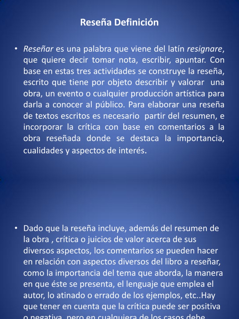 Diapositivas Sobre La Reseña | PDF | Libros | Autor