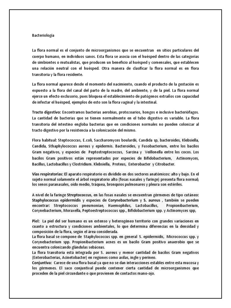 Flora Residente y Ejemplos Comunes | PDF | Microbiología | Las bacterias