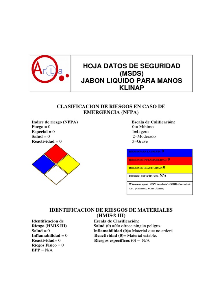 Jabon Liquido Para Manos Klinap Msdspdf 1812