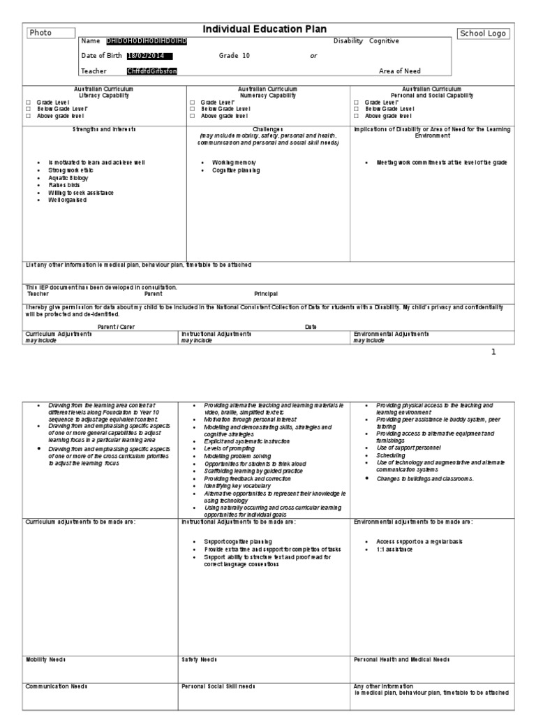 Individual Education Plan Pdf Curriculum Learning