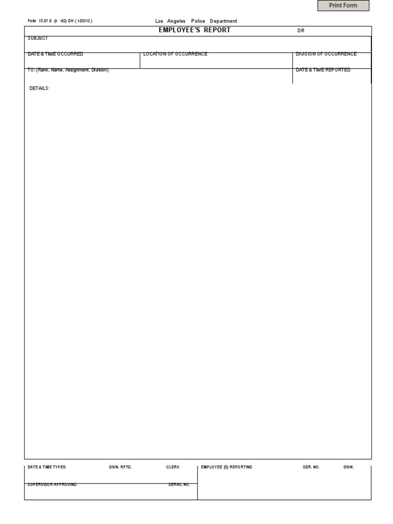 LAPD Employee Incident Report Form | PDF | Social Science