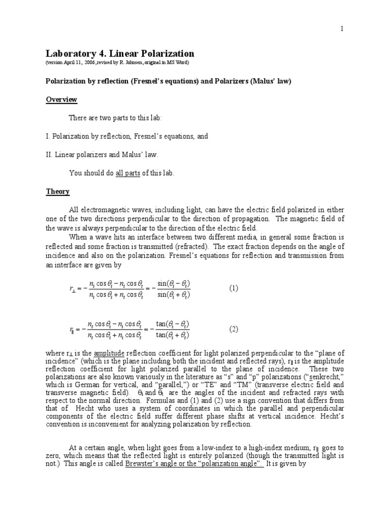 Linear Polarization Lab Experiment | PDF | Polarization (Waves) | Prism
