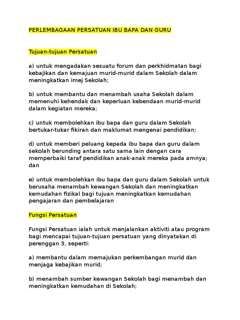 Perlembagaan Persatuan Ibu Bapa Dan Guru | PDF