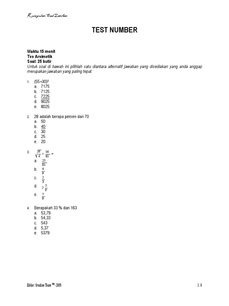 Soal Psikotest - Aritmatik | PDF