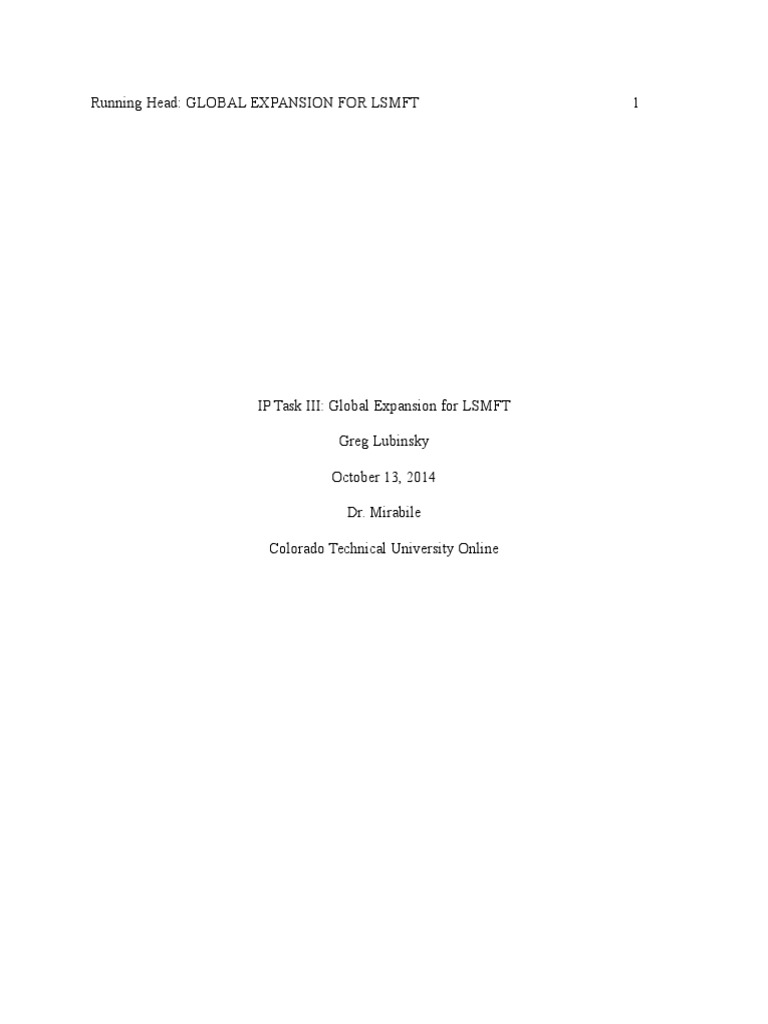 Global Expansion For LSMFT | PDF | Business