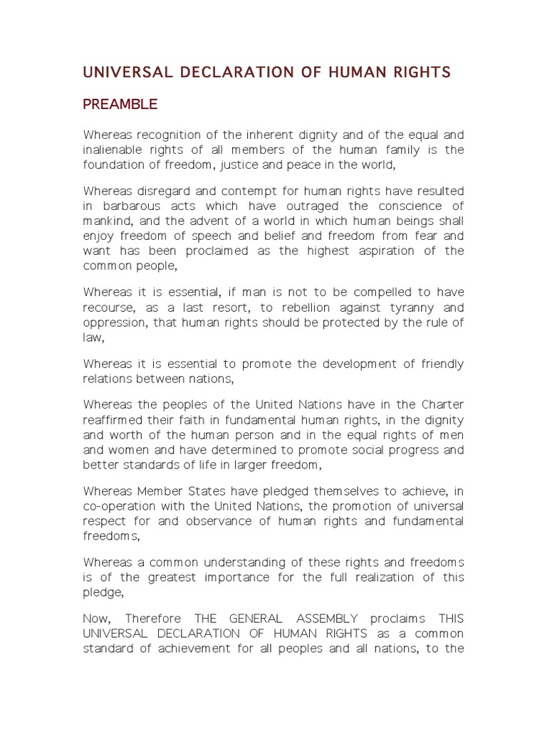 Universal Declaration of Human Rights | PDF | European Convention On ...