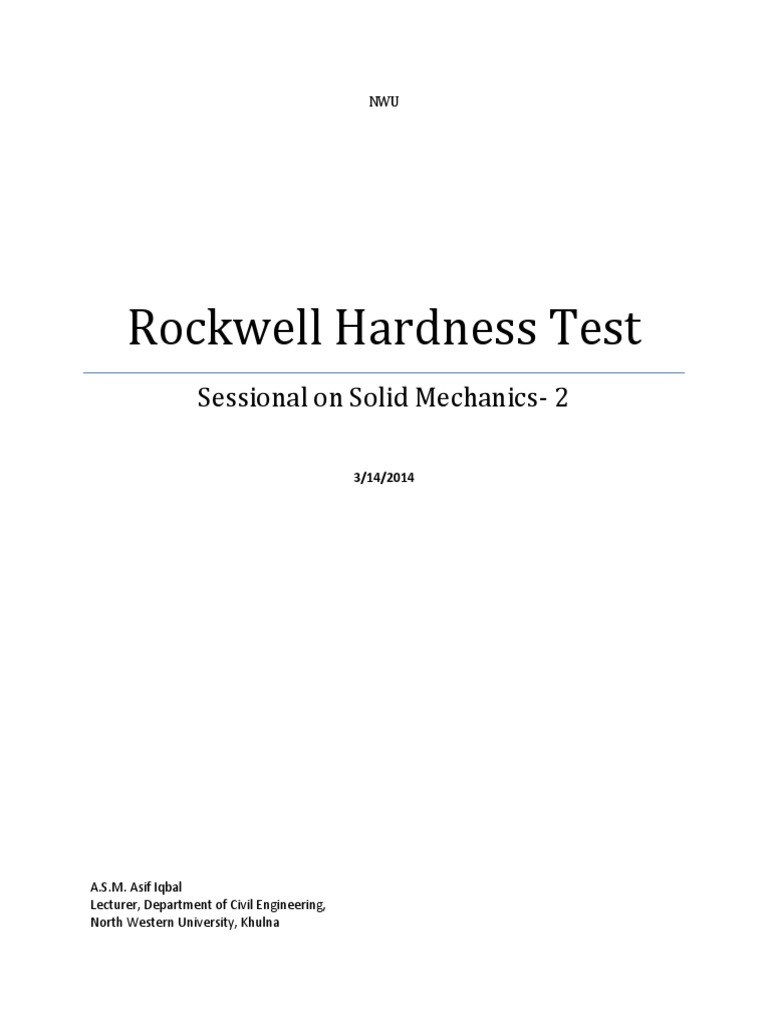 Rockwell Hardness Test | PDF | Hardness | Ultimate Tensile Strength