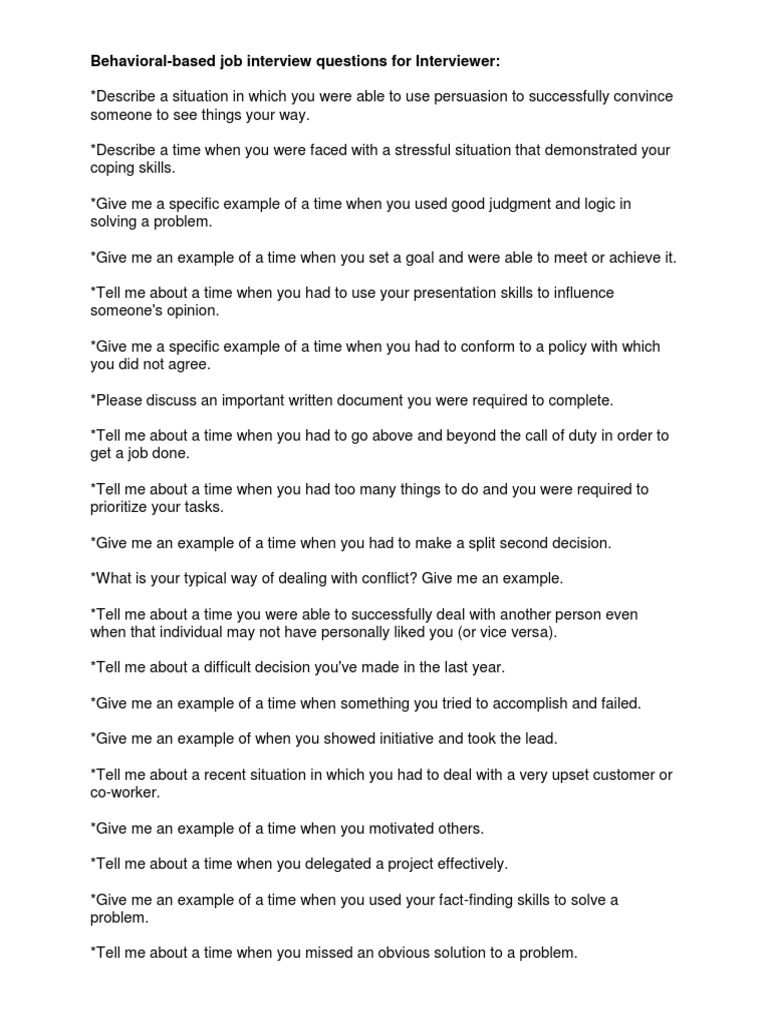 List of Behavioral Interview Qs111 | PDF | Job Interview | Employment