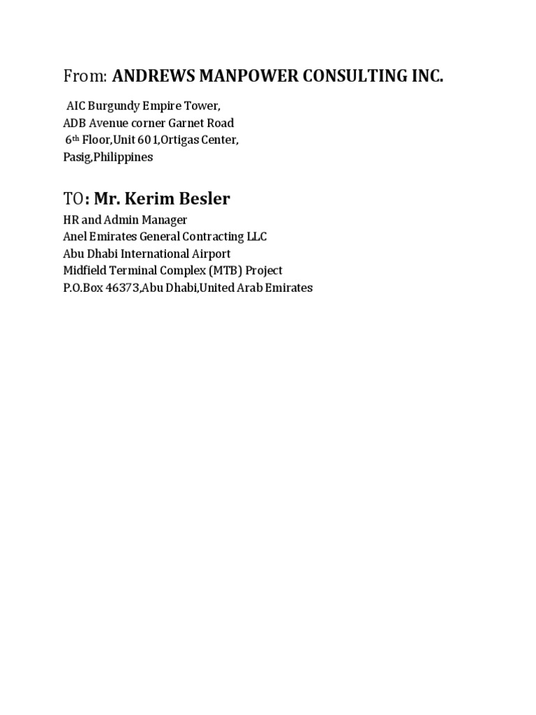 Andrews Manpower Consulting Contact Info | PDF