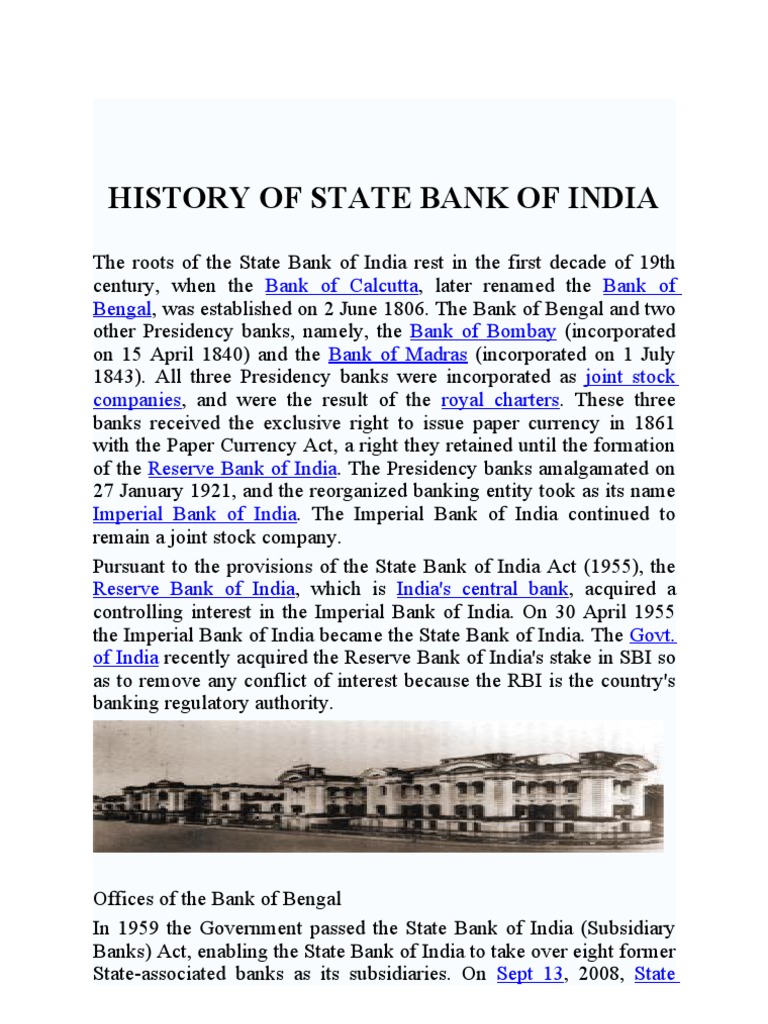 History and Evolution of SBI Bank | PDF | Factoring (Finance ...