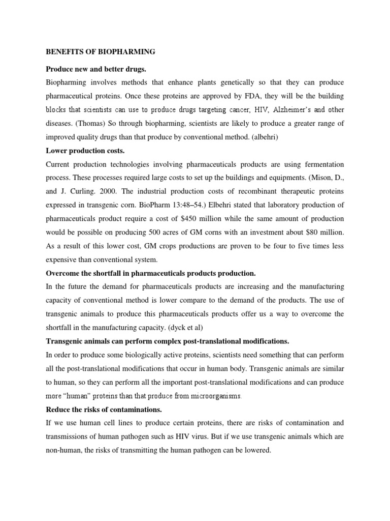Benefits of Biopharming | PDF | Genetically Modified Organism | Life ...