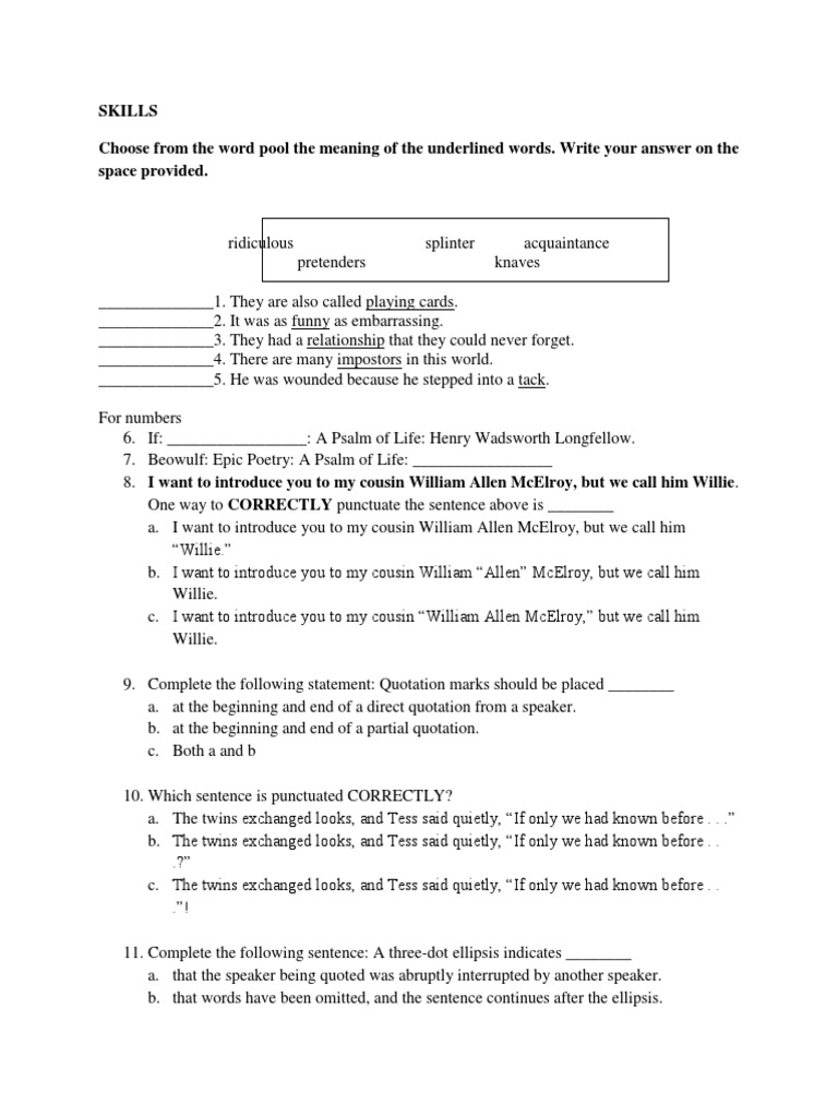 Vocabulary and Punctuation Exercises | PDF