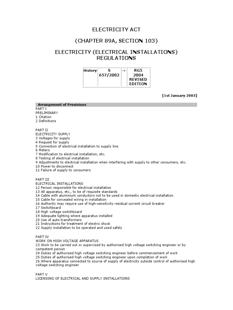 Electricity (Electrical Installations) Regulations | PDF