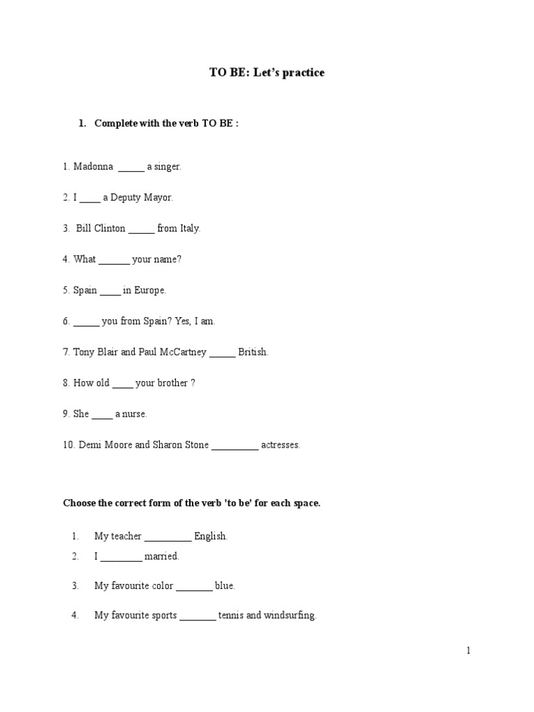 Practice Exercises for Verb "To Be" | PDF | Language Arts & Discipline