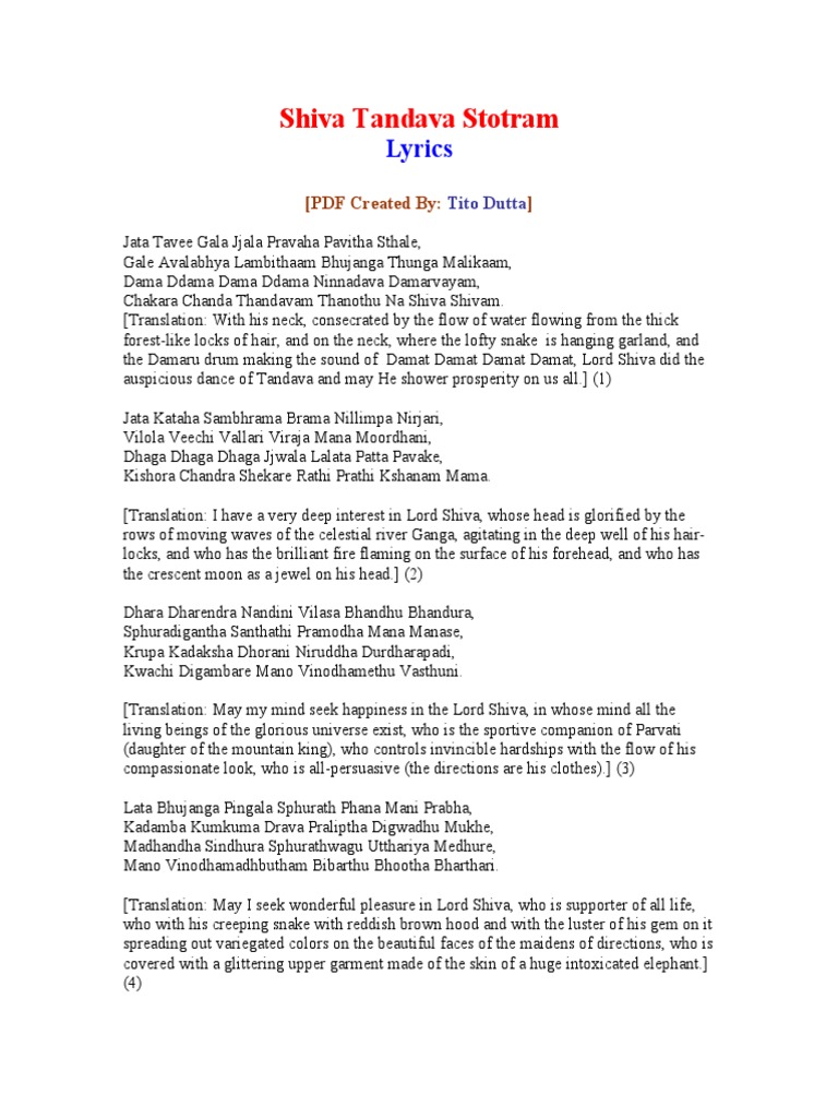 Shiva Tandava Stotram | PDF | Shiva | Hindu Literature