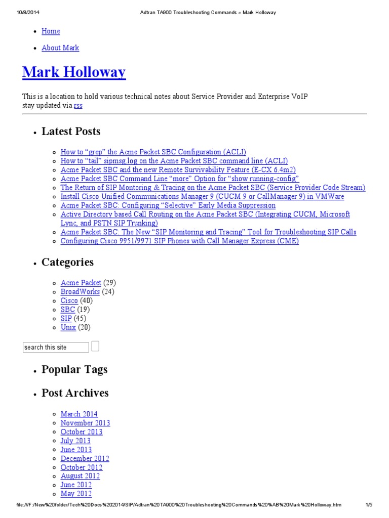 Adtran TA900 Troubleshooting Commands Mark Holloway | PDF | Session Initiation Protocol | Voice ...