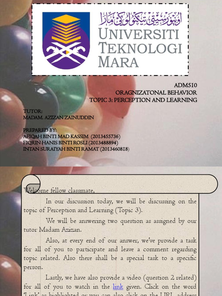 Organizational Behaviour Tutorial Presentation | PDF | Identity (Social Science) | Attitude ...